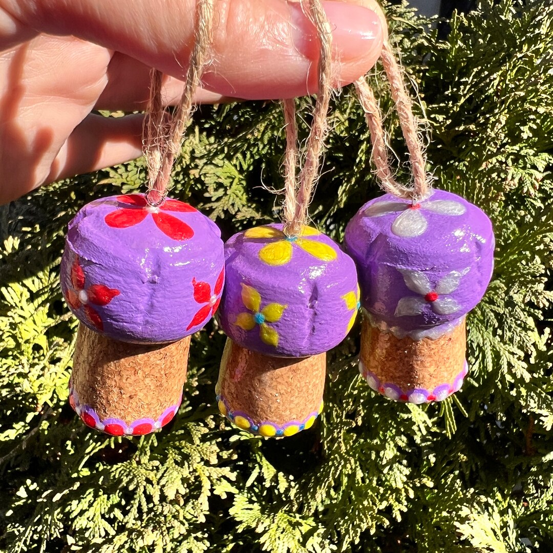 Upcycled Champagne Cork Mushroom Ornaments ( Set of 3), Woodland ...