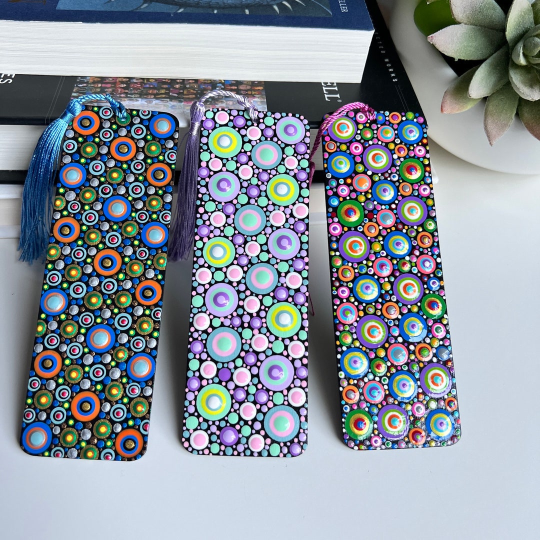 Colorful Dot Art Wood Bookmarks, Original Abstract Modern Acrylic ...