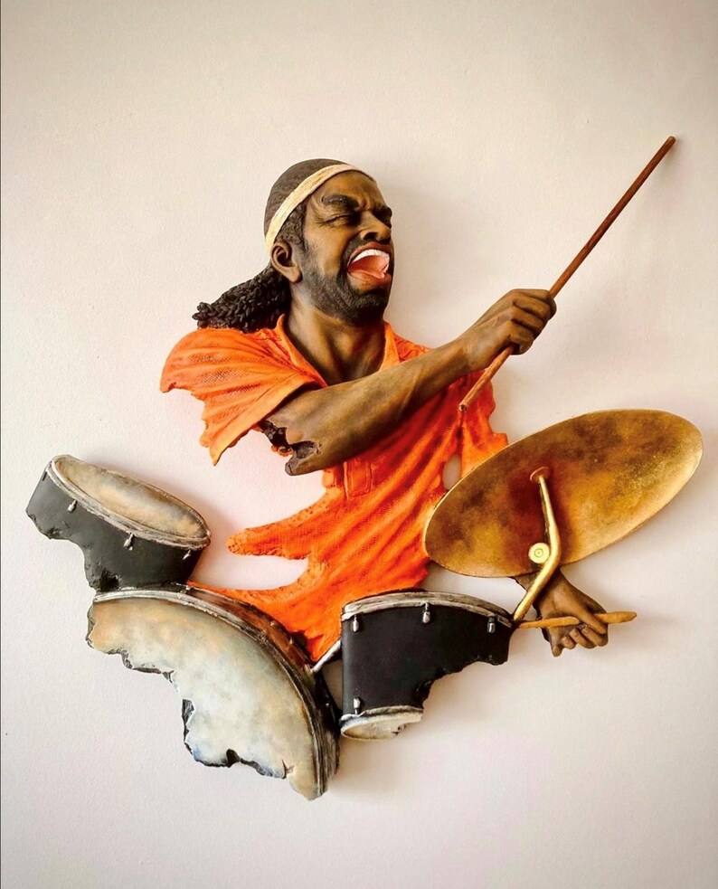 Drummer Statue, Wall Hanging Statue of Man Playing Drum Kit,karaoke ...