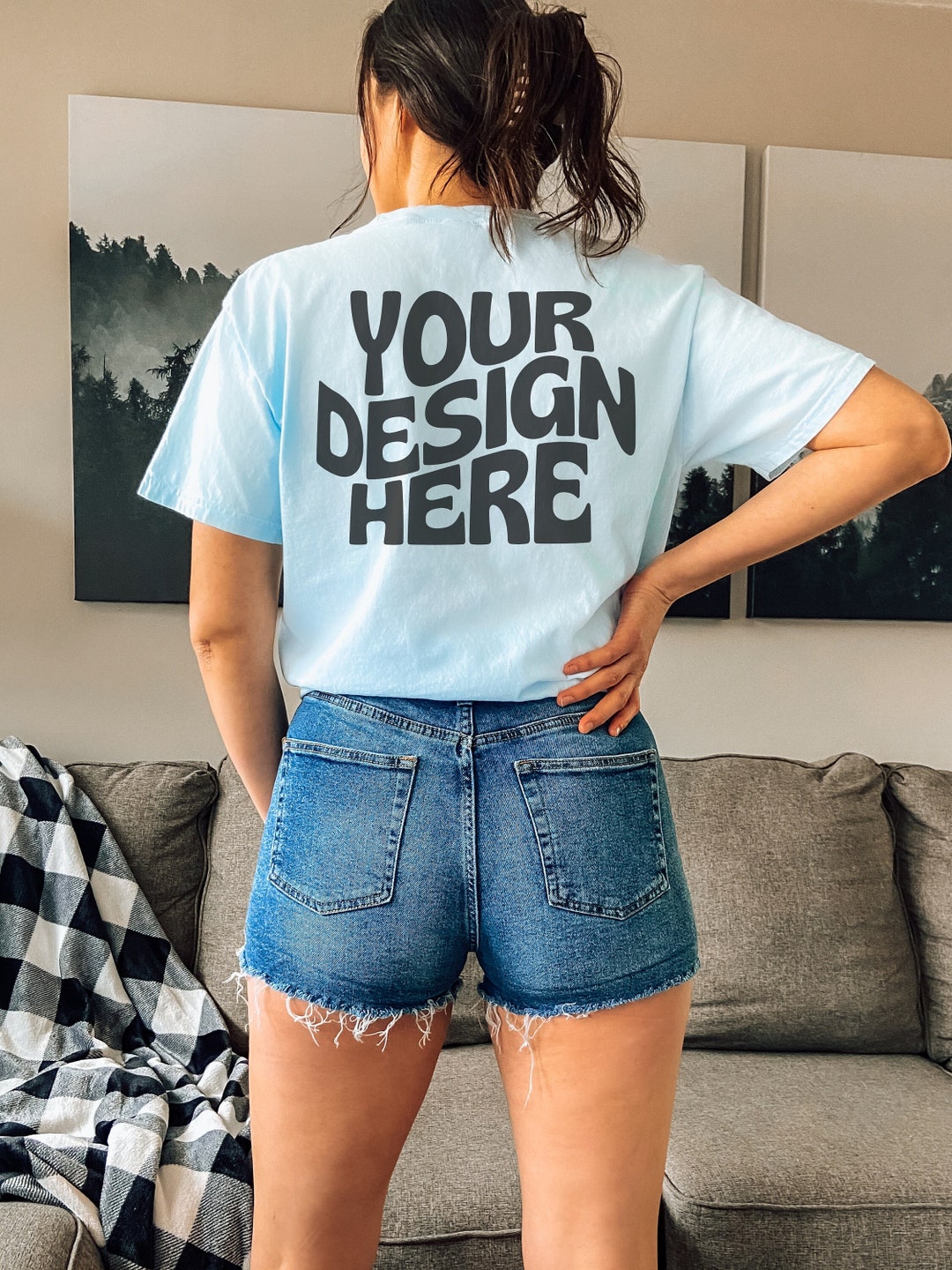 Comfort Colors 1717 Chambray Mockup Back, CC1717 Model Mockup, Comfort ...