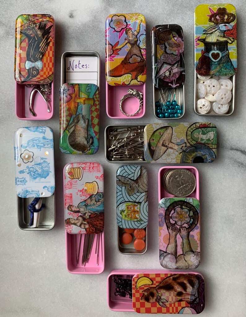 Collaged Resin Sealed Flip-top Tins | Unique Storage Containers ...