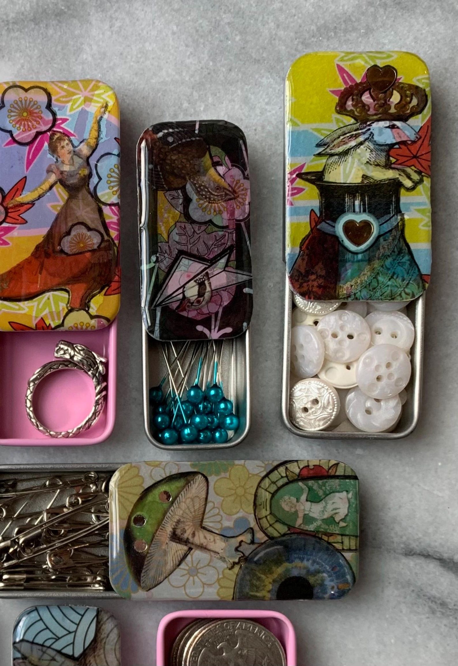 Collaged Resin Sealed Flip-top Tins | Unique Storage Containers ...