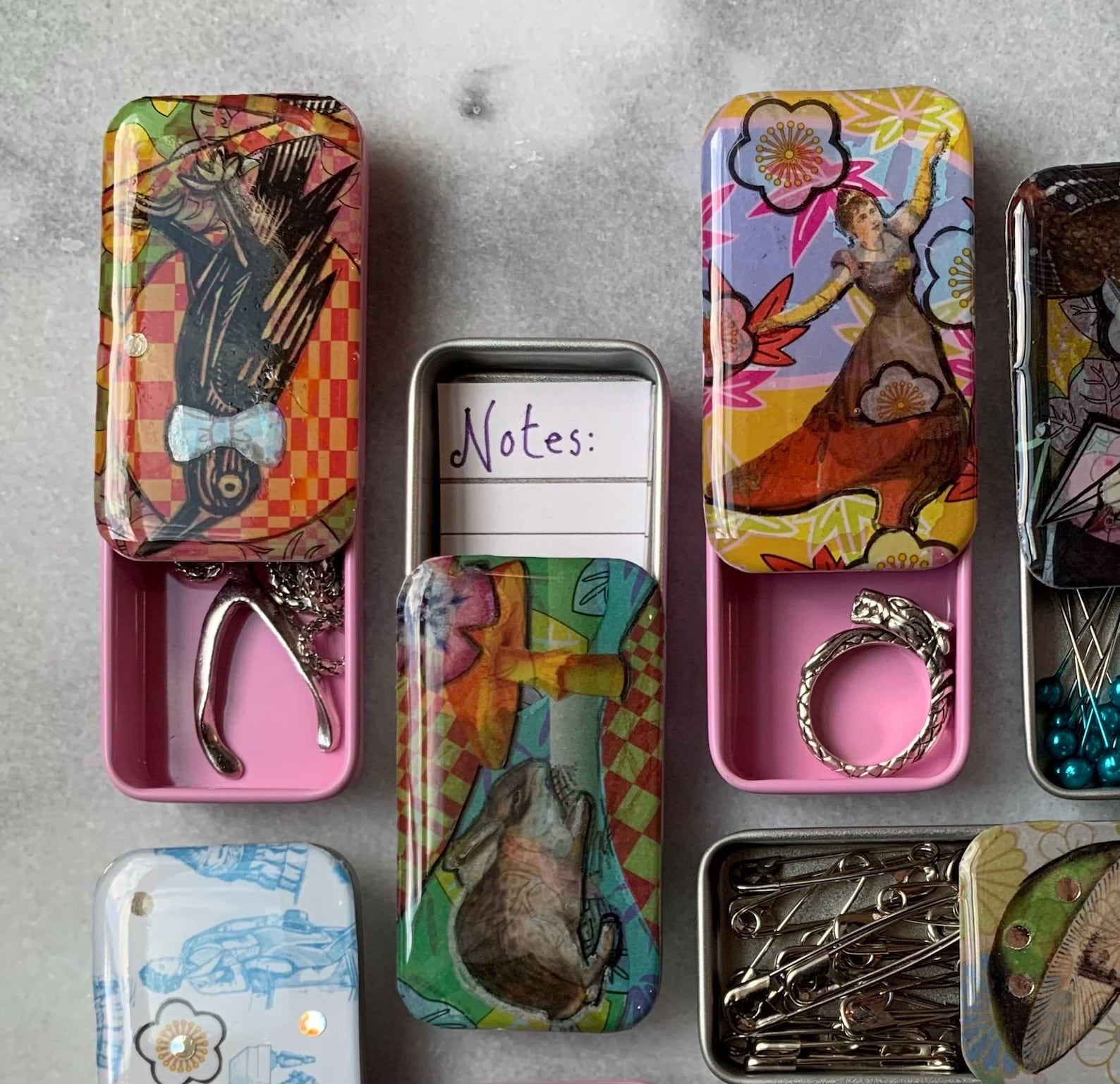 Collaged Resin Sealed Flip-top Tins | Unique Storage Containers ...