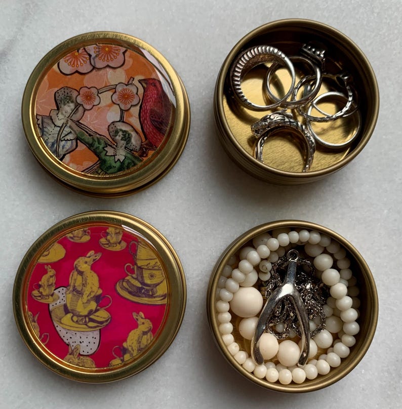 Handmade Collaged Resin Gold Screw-top Tins | Unique Storage Containers ...