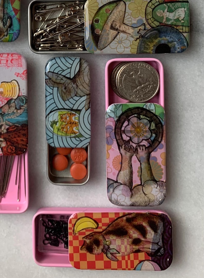 Collaged Resin Sealed Flip-top Tins | Unique Storage Containers ...