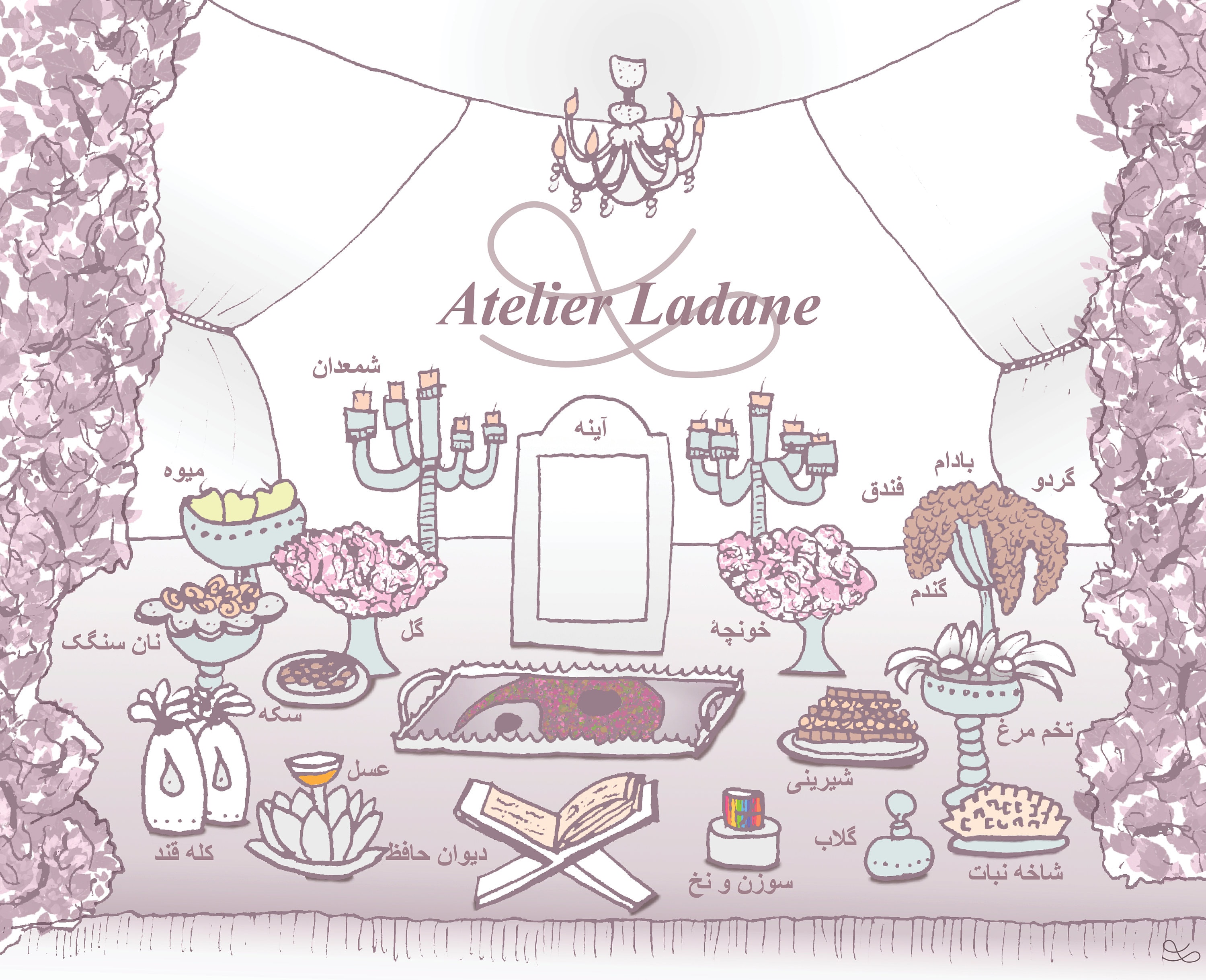 Traditional Sofreh Aghd Illustration - Etsy