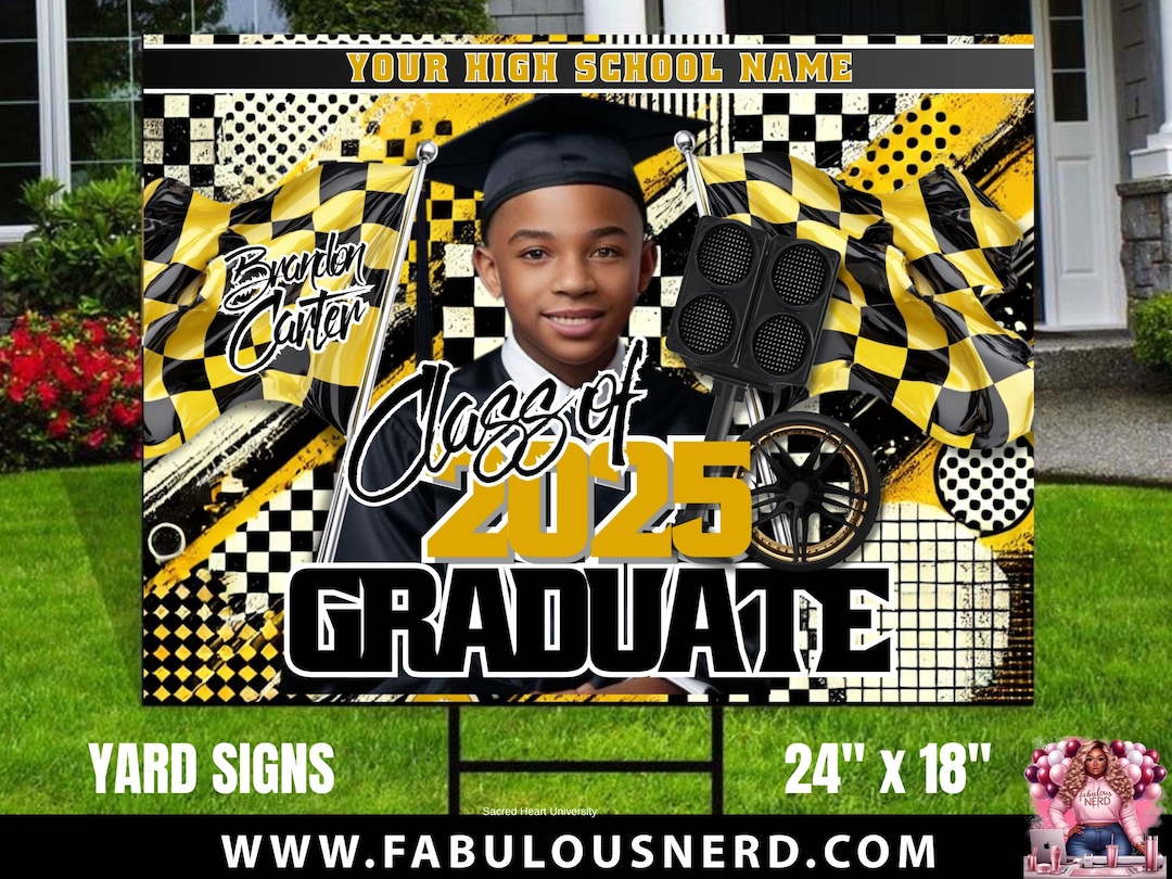 Racing Theme Graduation Yard Sign – Personalized Senior Photo, 24”x18 ...