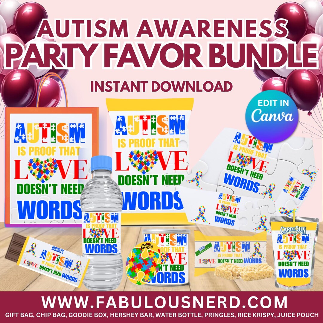 Autism Awareness Party Favor Bundle, Printable Decor (digital Download ...