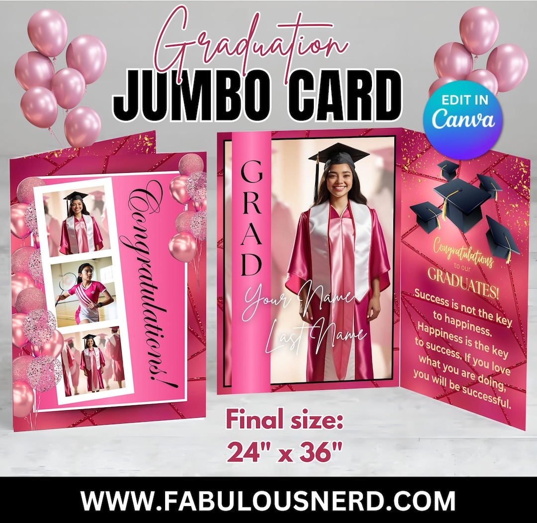 Pink Graduation Jumbo Card - Digital File Only - Etsy