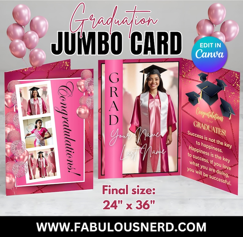 Pink Graduation Jumbo Card - Digital File Only - Etsy