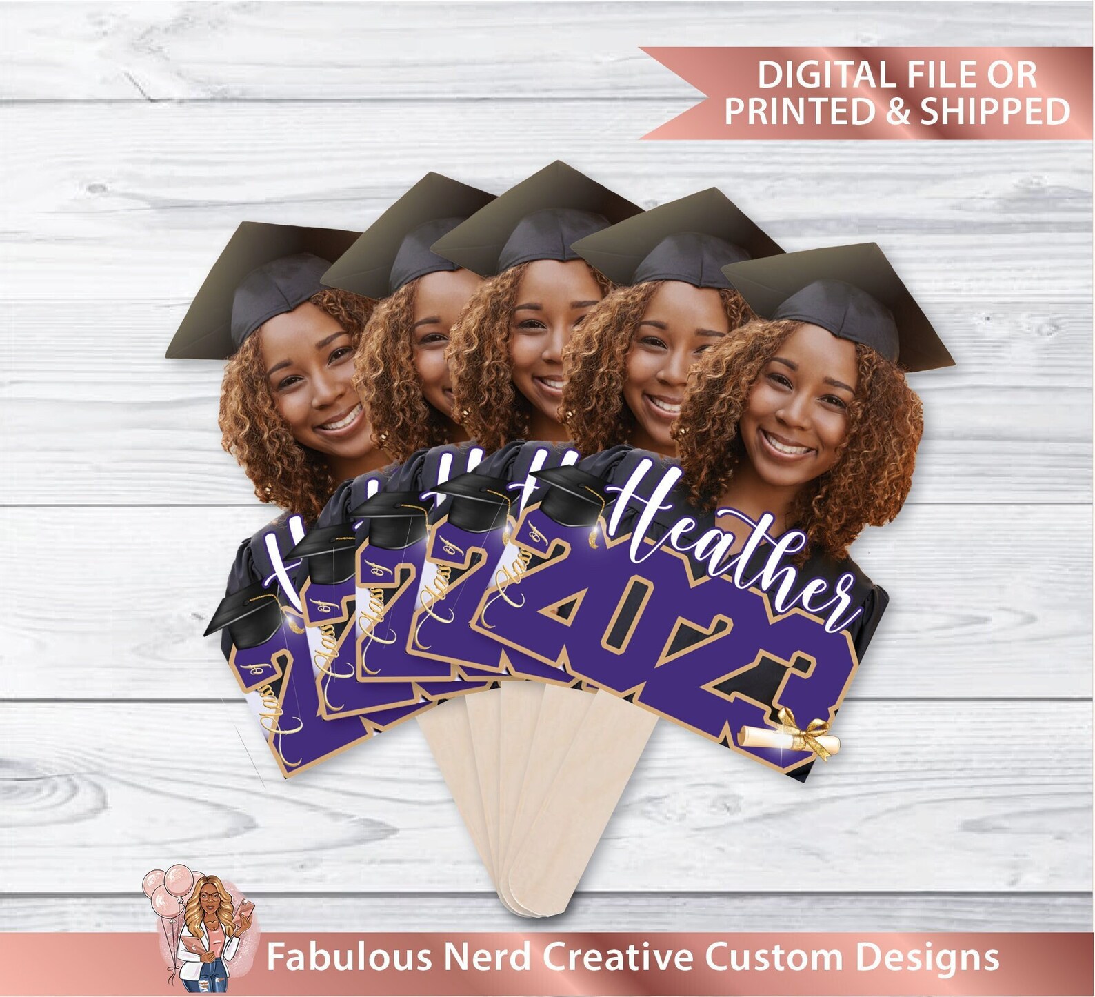 Custom Graduation Face Photo Fans Personalized Hand Fan Graduation ...