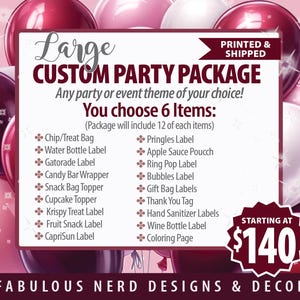 Large Custom Party Favor Package Bundle - Printed & Shipped (6 Items ...