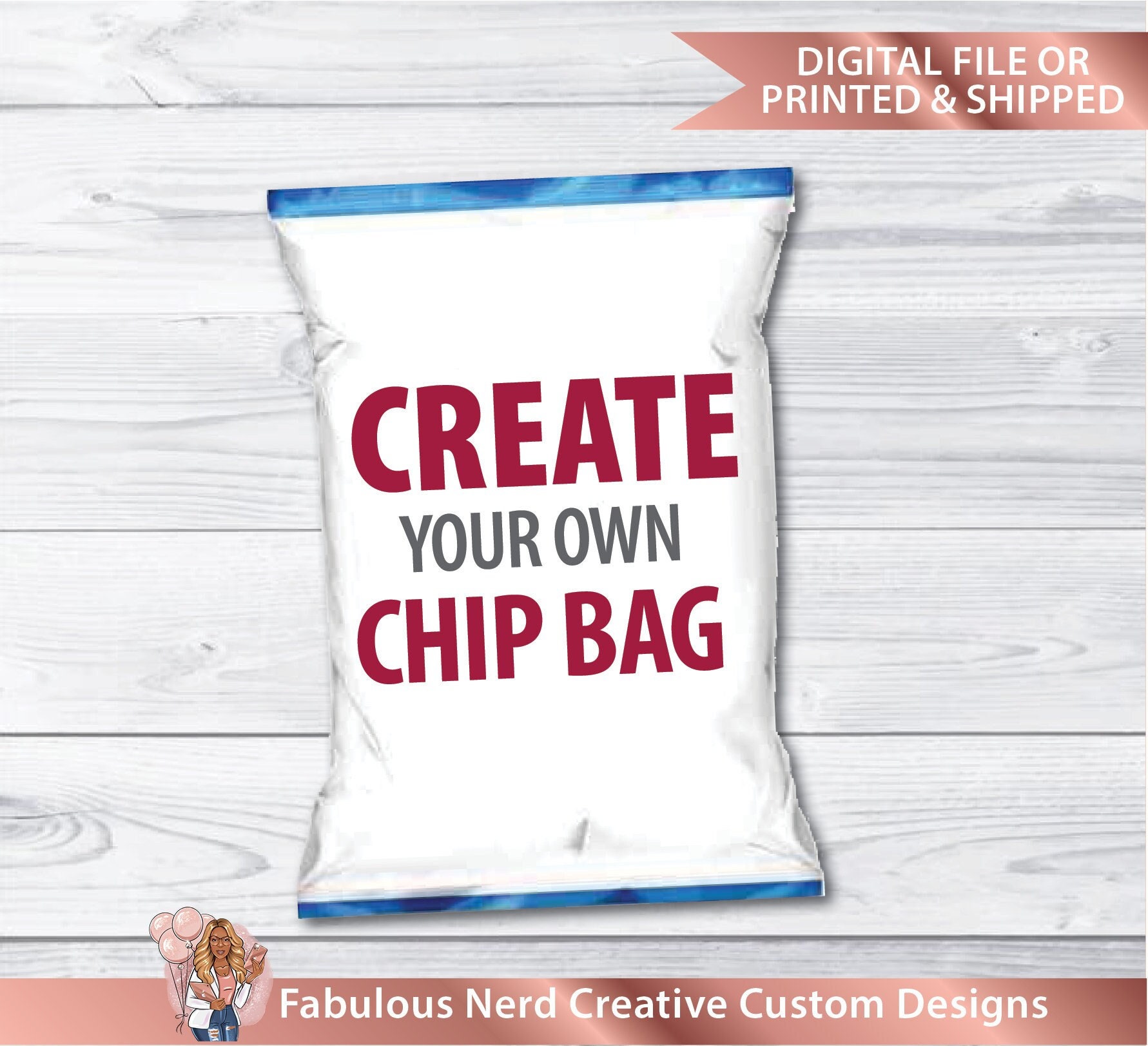 Custom Designed Chip Bags-party Favors-digital File or Printed - Etsy