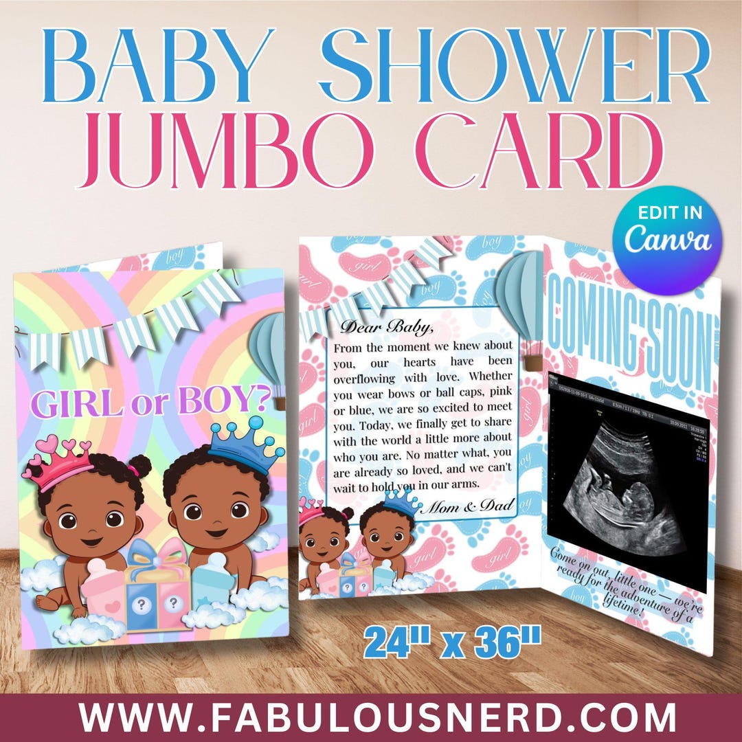 Gender Reveal Baby Shower Jumbo Card - Digital File Only - Etsy