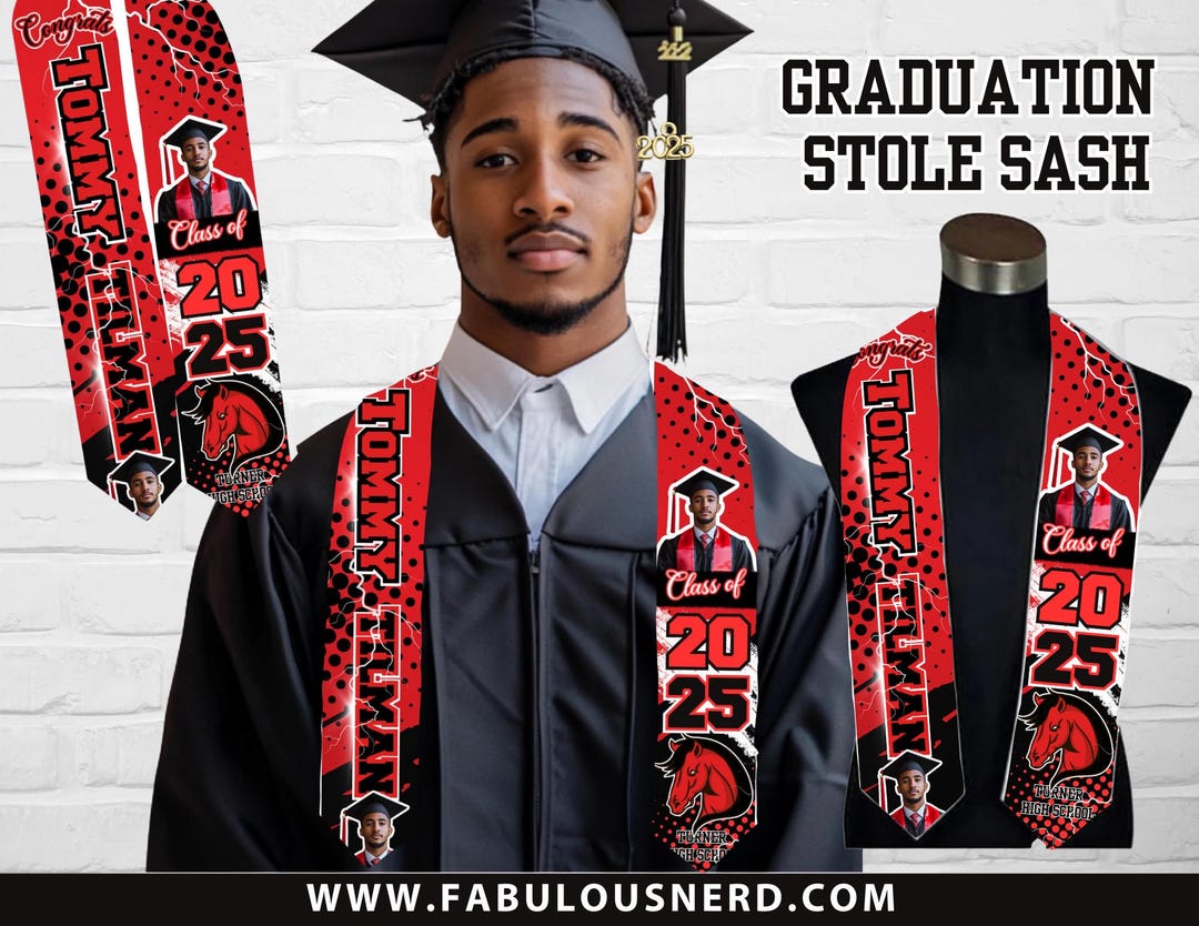 Custom Red Graduation Party Stole/sash - Digital File or Printed and ...