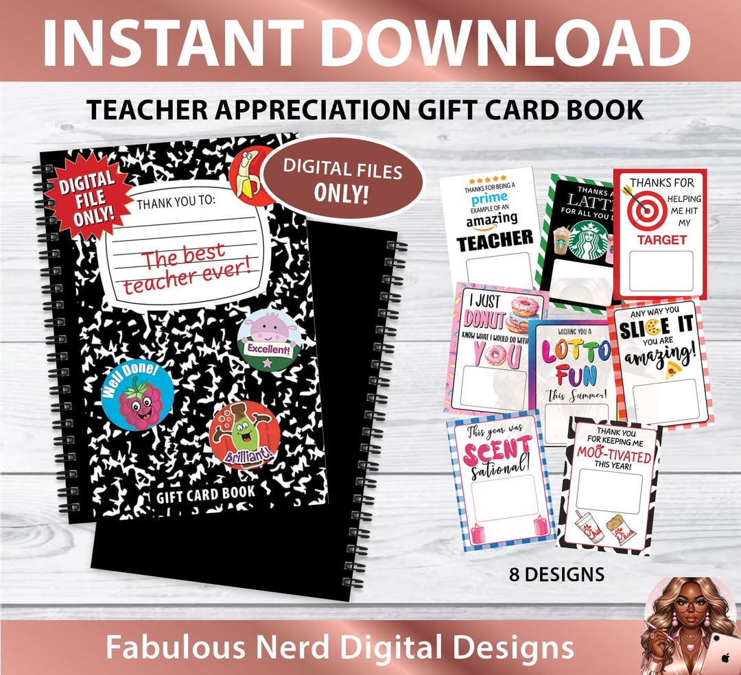 Printable Teacher's Appreciation Gift Card Book/bundle (PDF/PNG/JPG) - Etsy