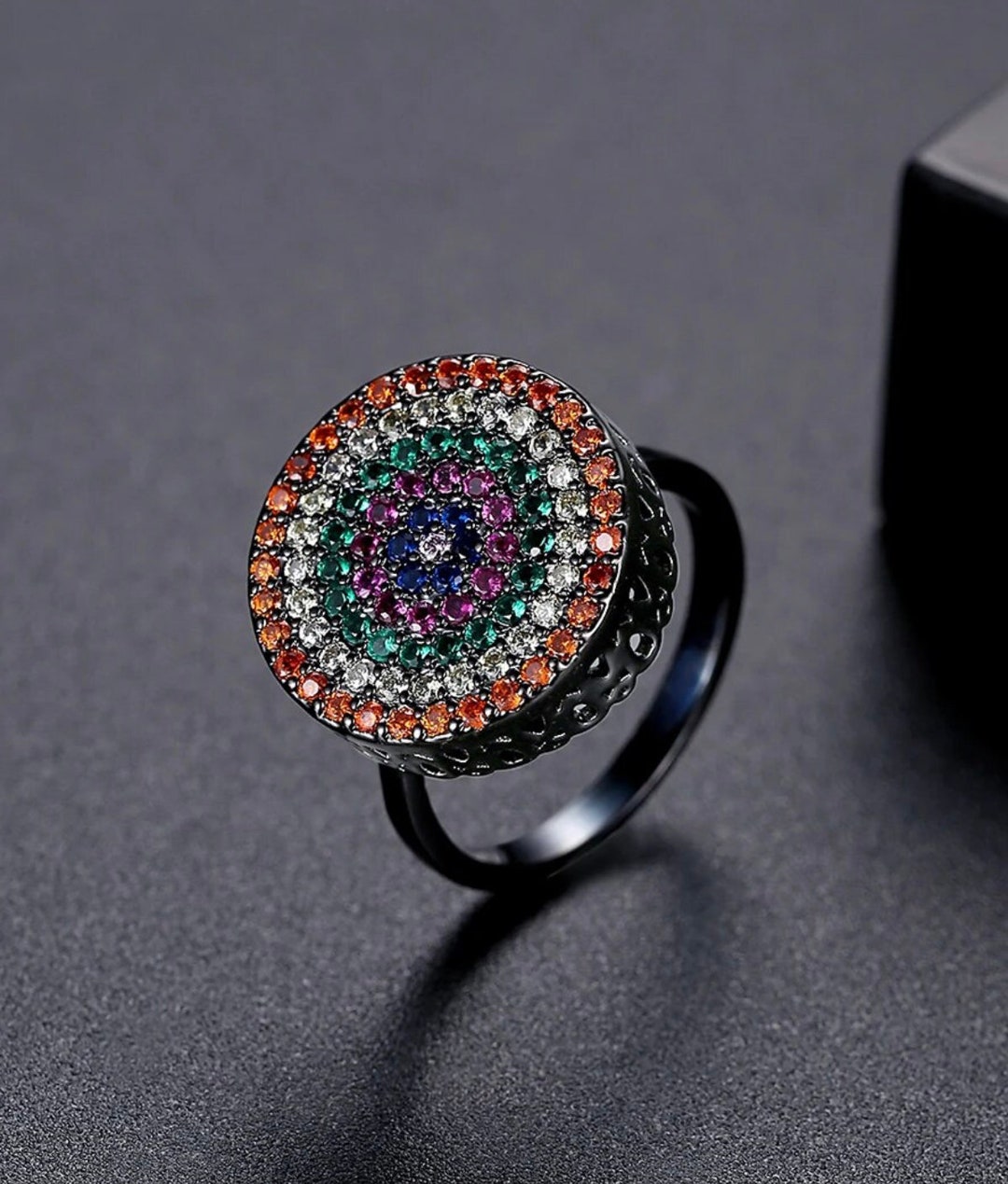 Punk Style Multicolor Micro Cubic Zirconia Ring Vibrant - Etsy