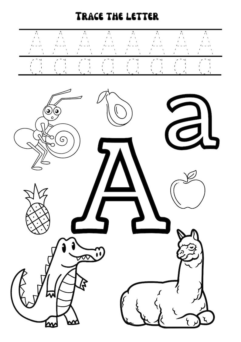 Alphabet Coloring Pages, Trace the Letters - Etsy