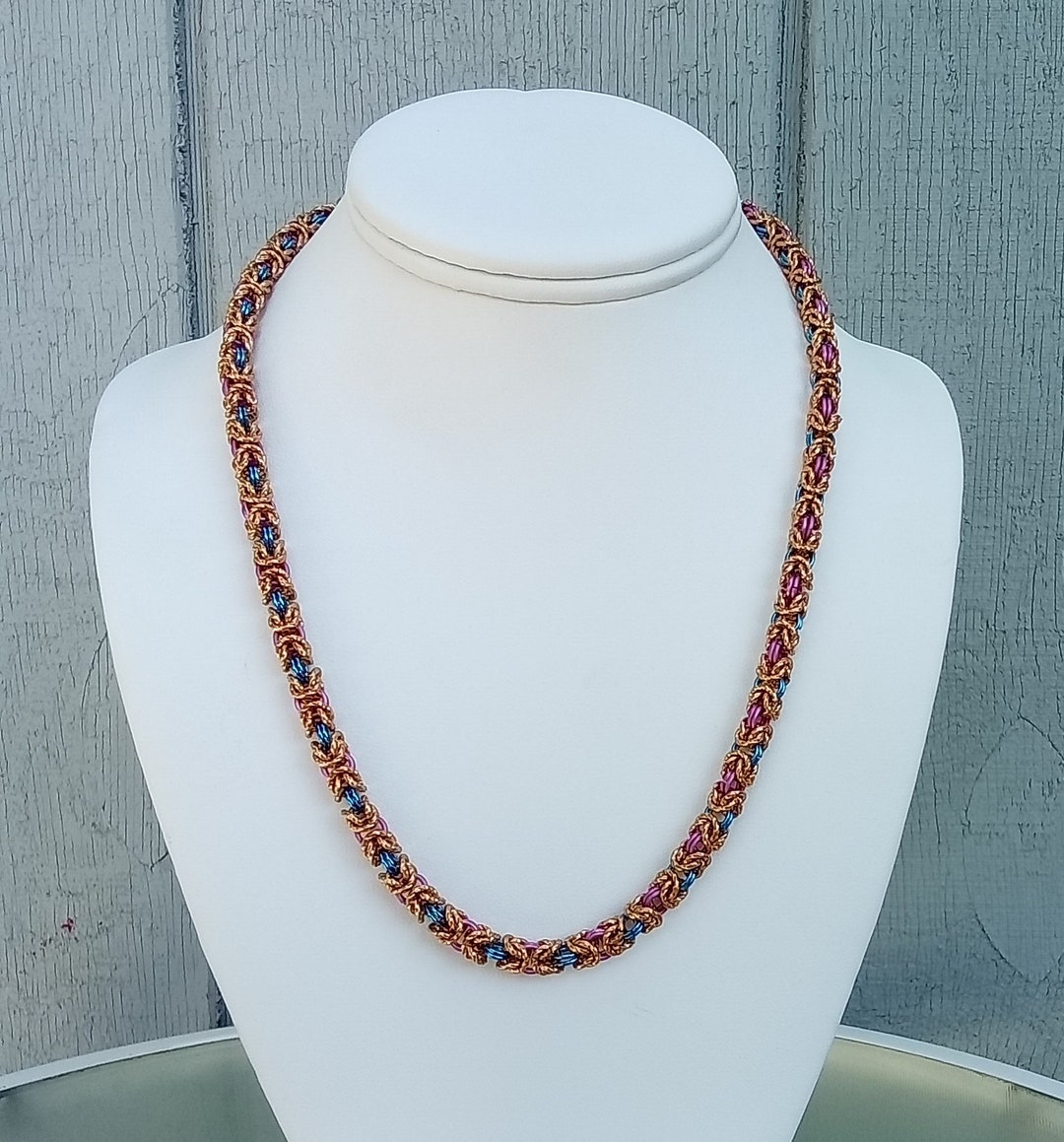 20" Gold, Pink and Blue Byzantine Chain - Etsy