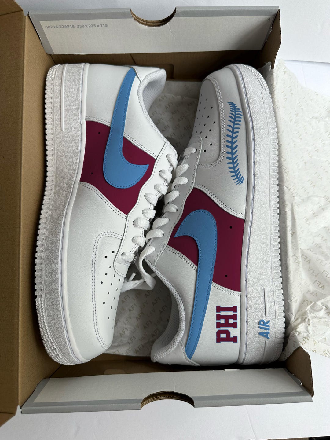 Philadelphia Phillies Inspired Air Force 1 Custom Blue and Burgundy - Etsy