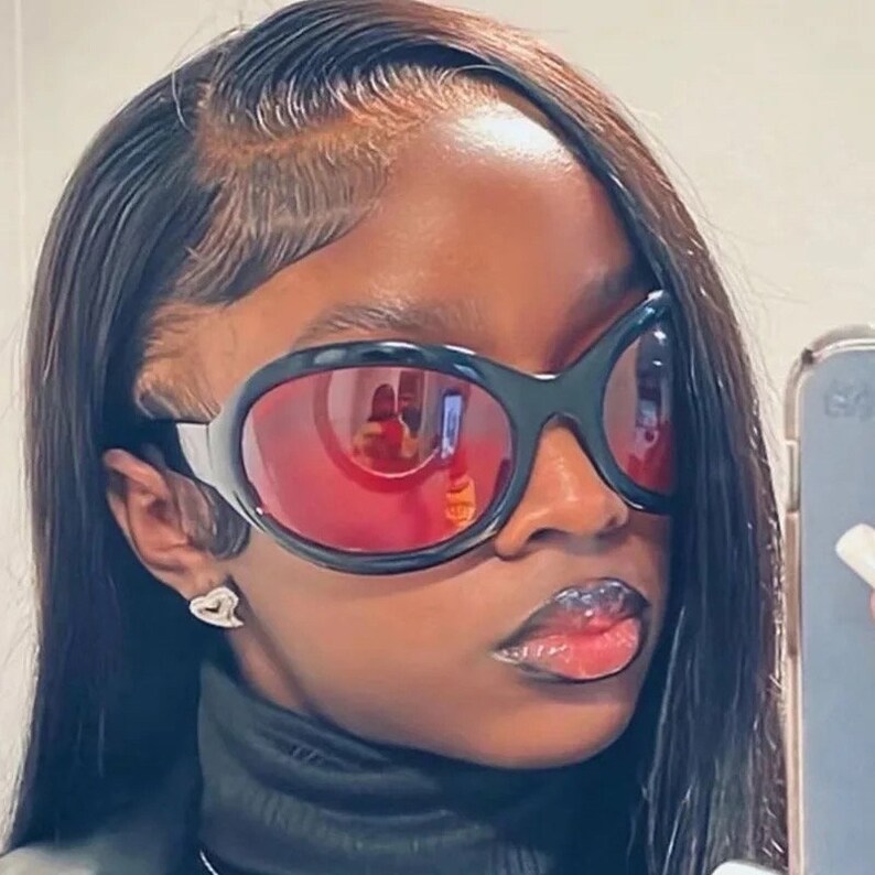 RED LENS Oversized Wrap Around 80s Y2K Sunglasses Retro Shades - Etsy