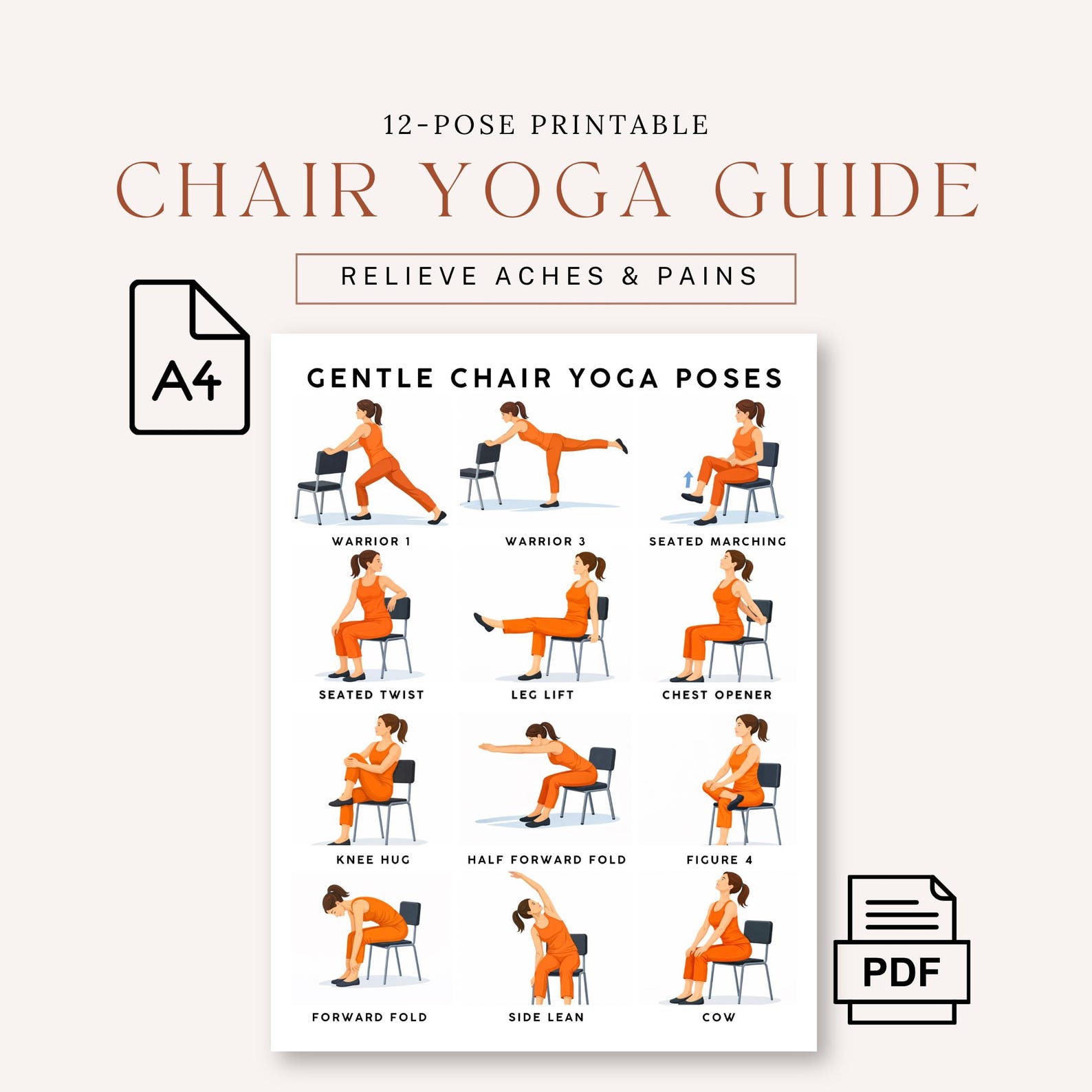 Chair Yoga Printable | Chair Yoga Exercise Chart | Printable Chair Yoga ...