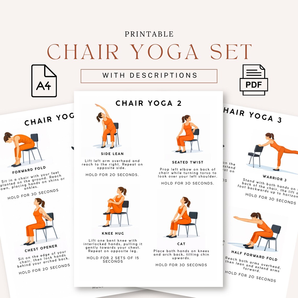Chair Yoga Printable | Chair Yoga Exercise Chart With Descriptions ...