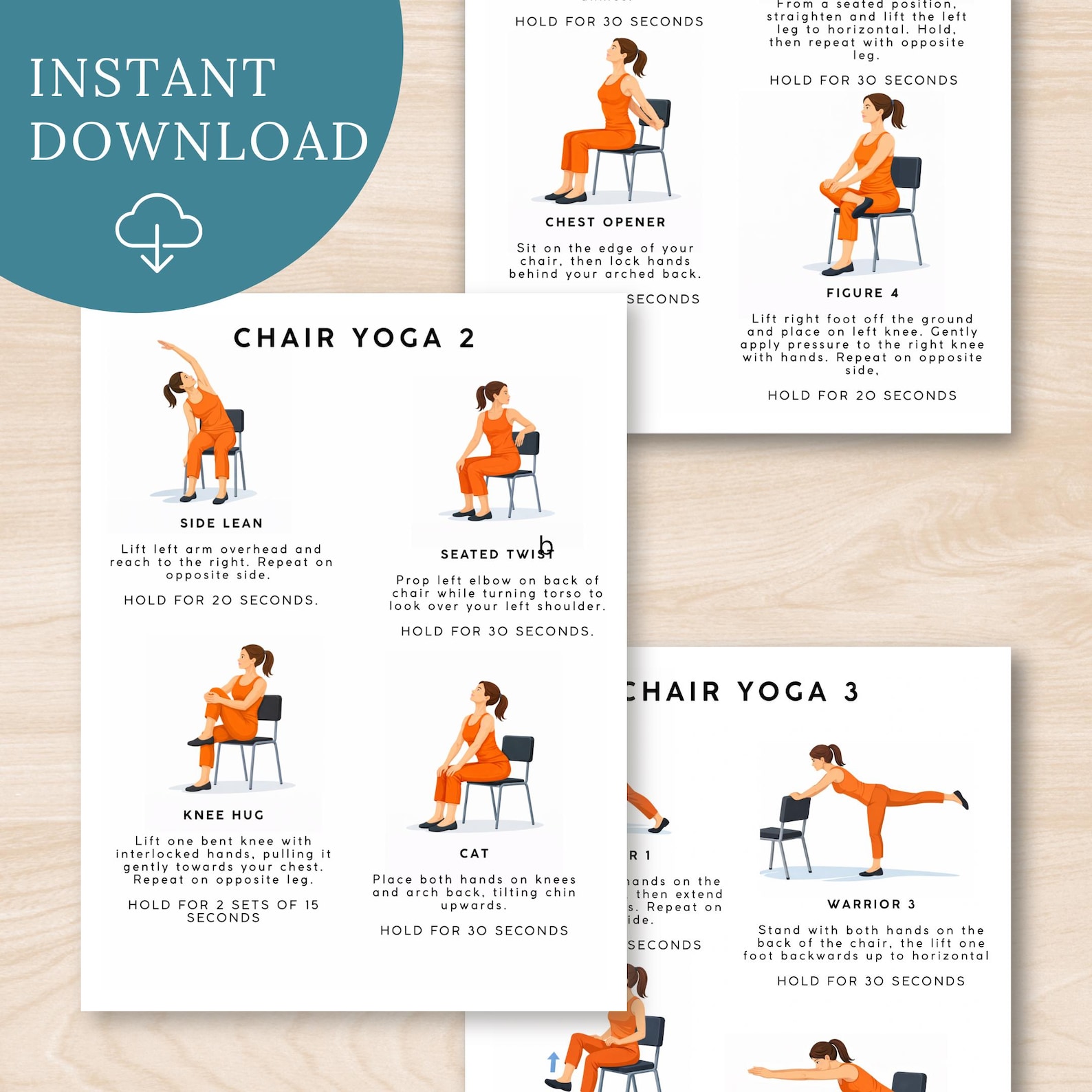 Chair Yoga Printable | Chair Yoga Exercise Chart With Descriptions ...