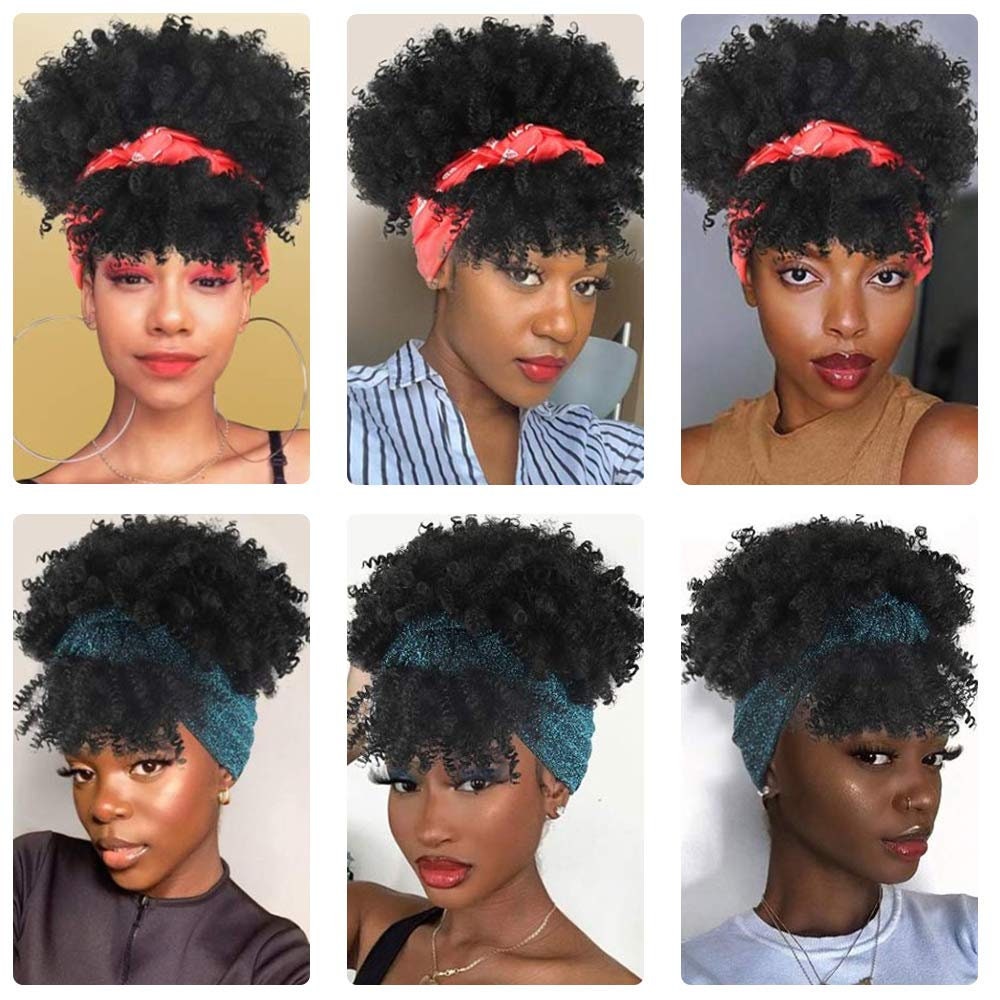 Short Synthetic Afro Curly Headband Adjustable Strings Wigs Afro Fluffy ...