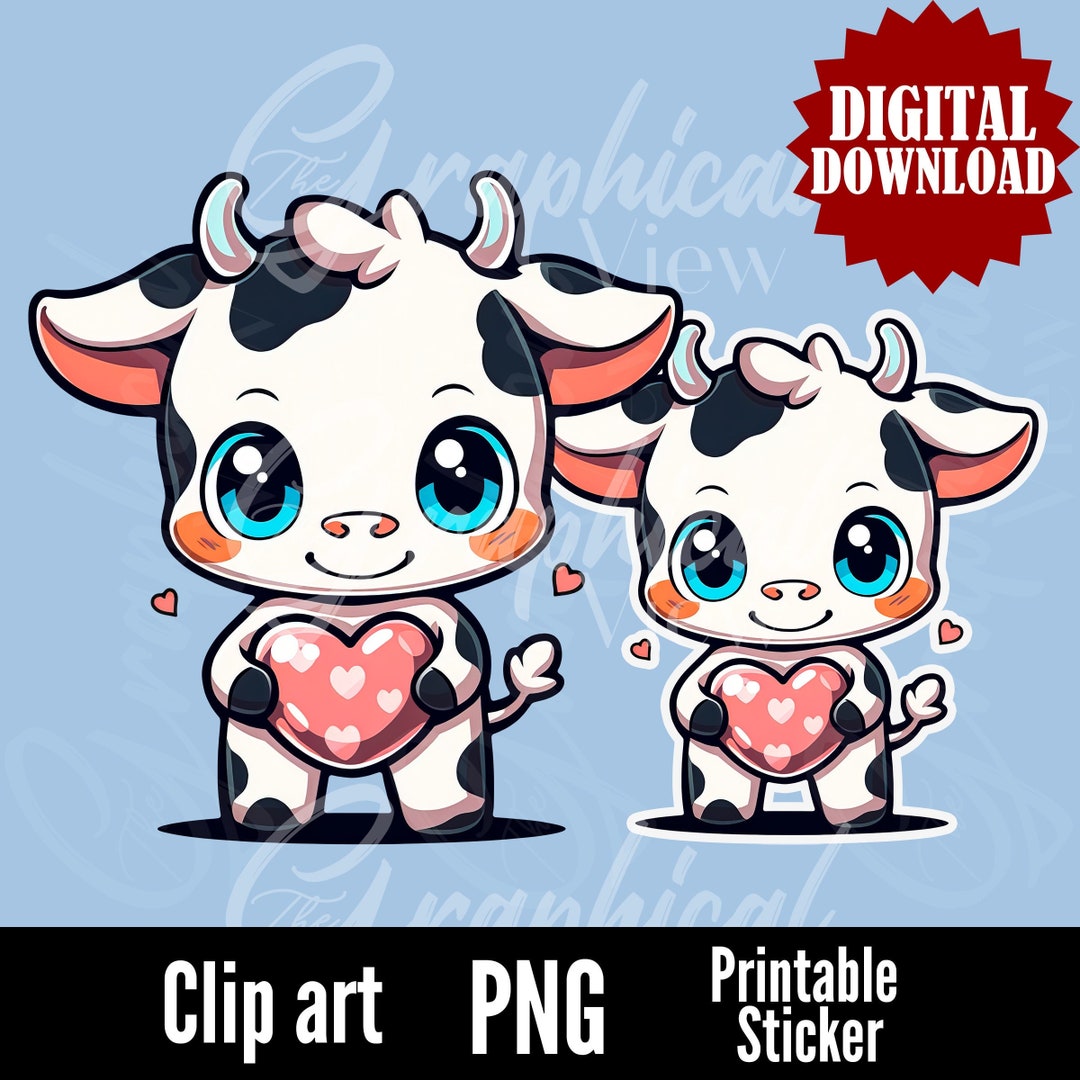 Cute Cow PNG Design, Kawaii Cow Clipart, Cute Cow Digital Stickers ...
