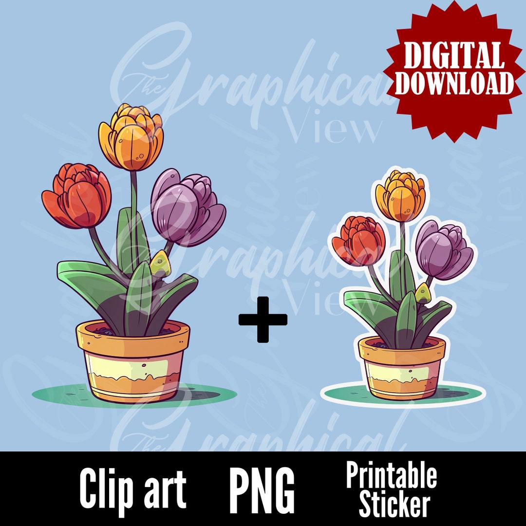 Printable Flower PNG File, Printable Sticker, Digital Floral Sticker ...