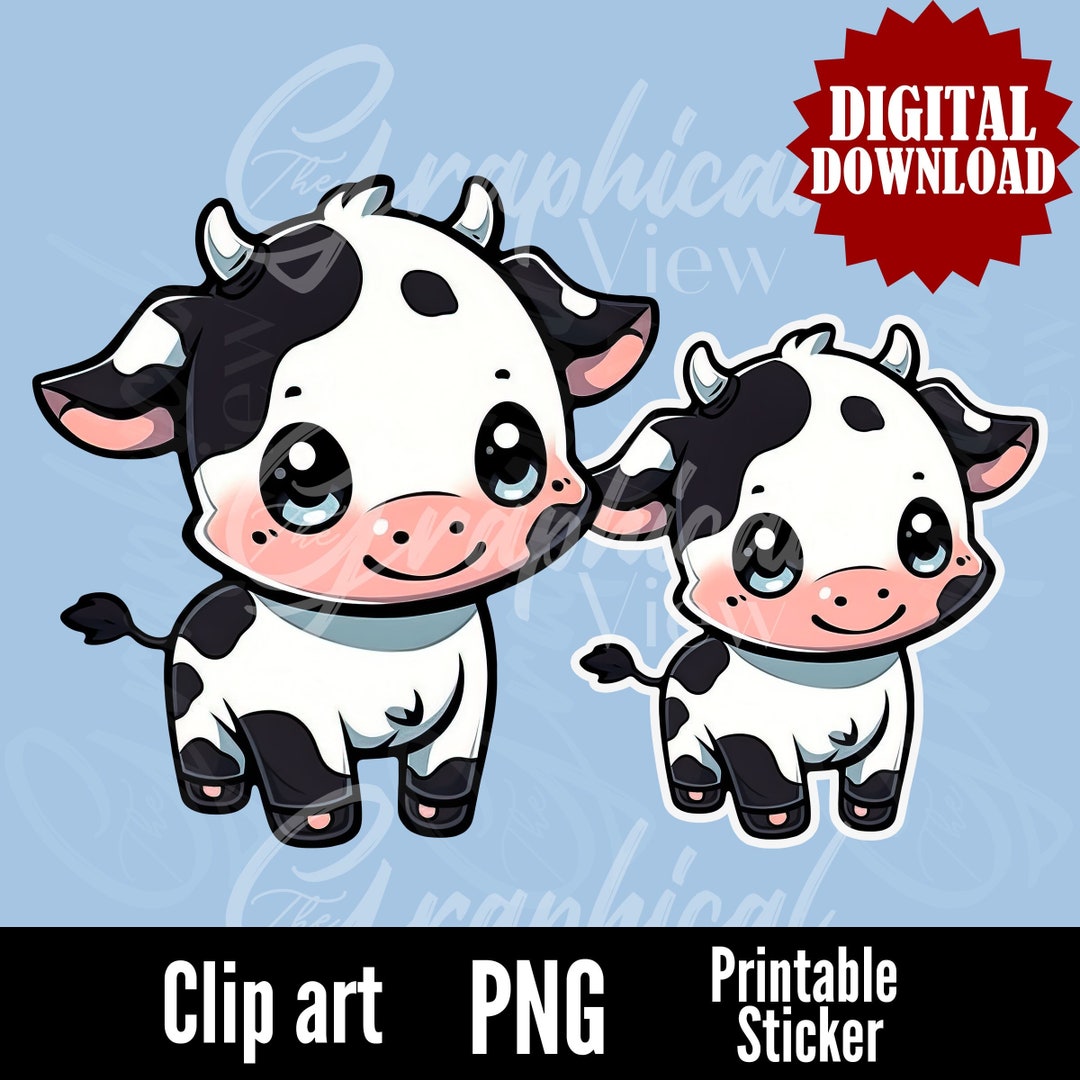 Cute Cow PNG Clip Art, Kawaii Cow Clipart, Cute Cow Digital Stickers ...
