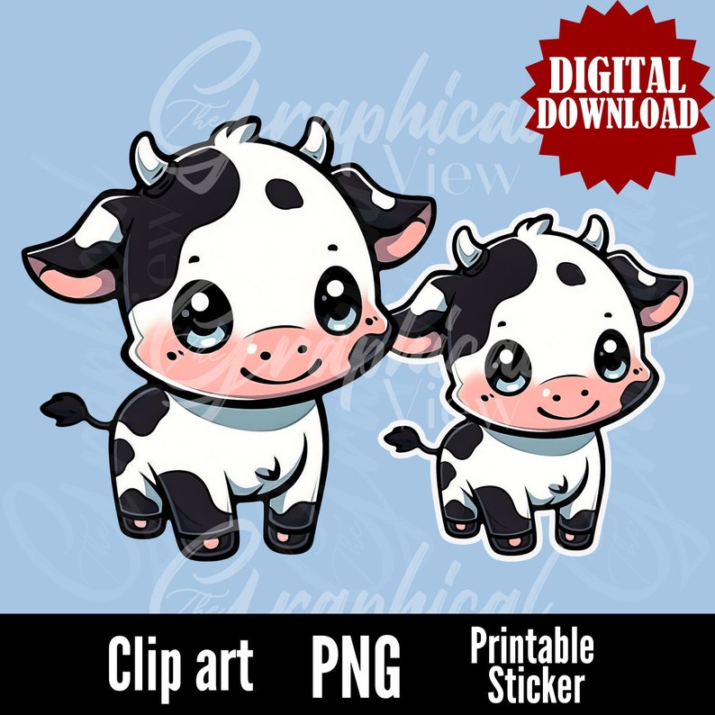 Cute Cow PNG Clip Art, Kawaii Cow Clipart, Cute Cow Digital Stickers ...