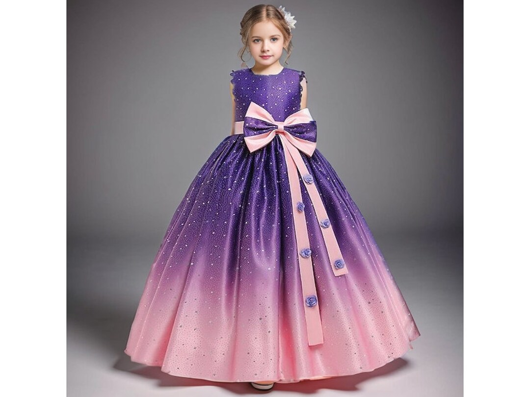 Little Kids Girls' Pink Princess Party Dress Sleeveless, Solid Color ...