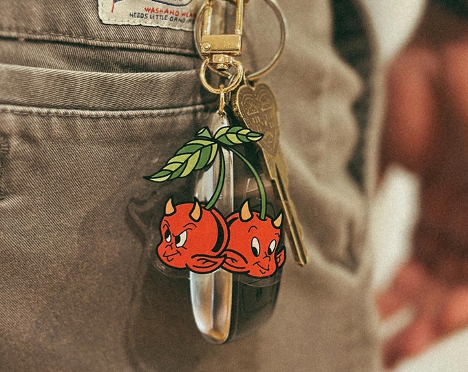 Hot Stuff Cherries Keychain - Tattoo Flash - Acrylic Keychain ...