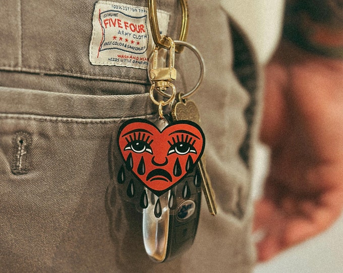 Crying Heart Keychain - Tattoo Flash - Acrylic Keychain - American ...
