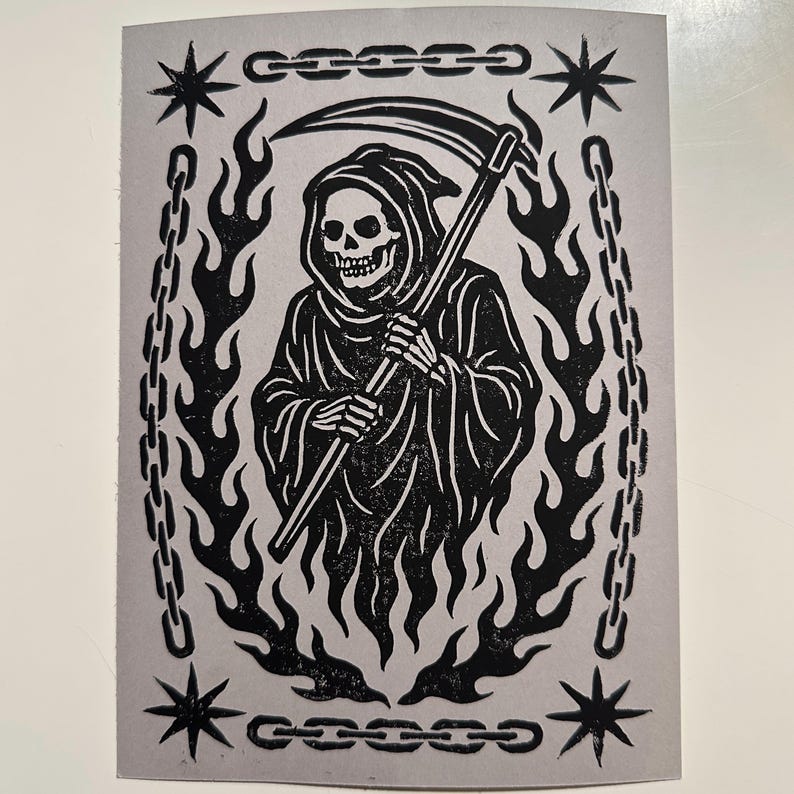 Grim Reaper Linocut Block Print - Etsy