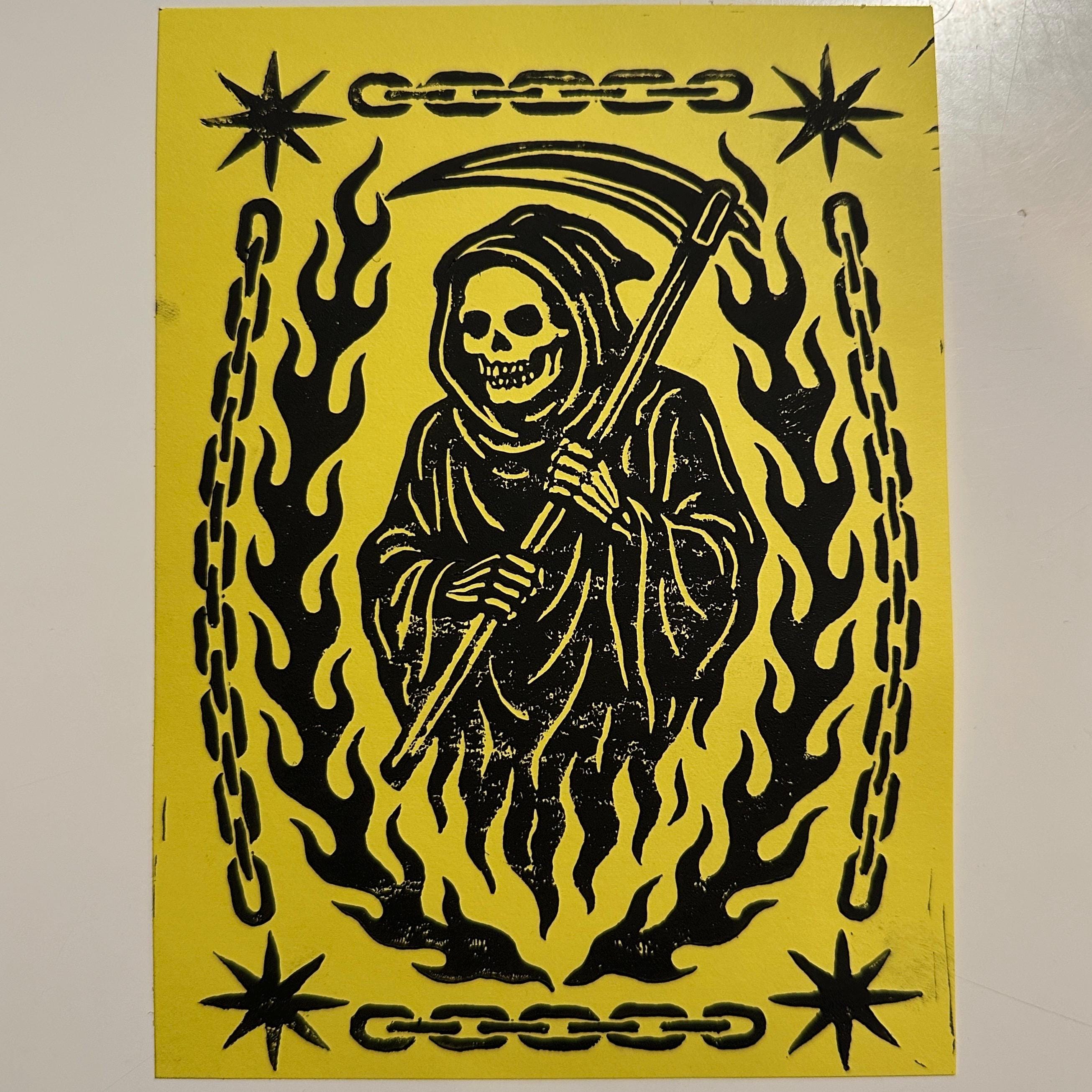 Grim Reaper Linocut Block Print - Etsy