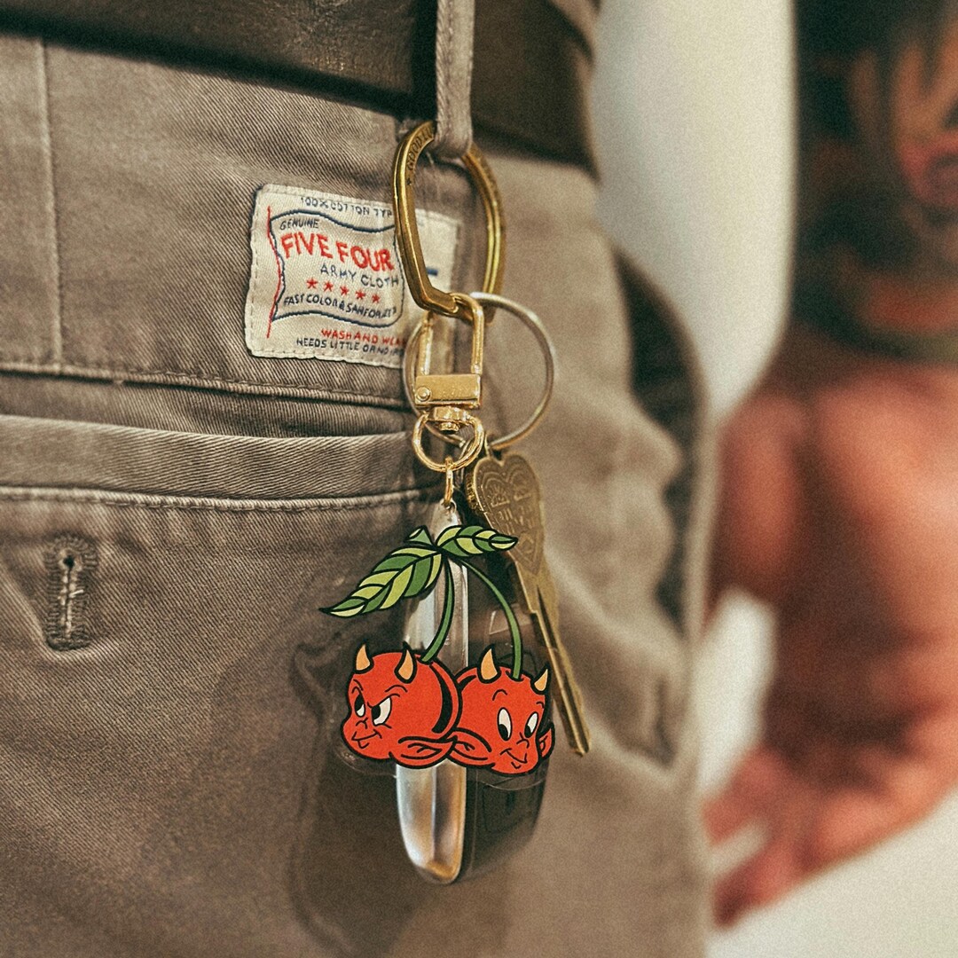 Hot Stuff Cherries Keychain - Tattoo Flash - Acrylic Keychain - American Traditional - Etsy