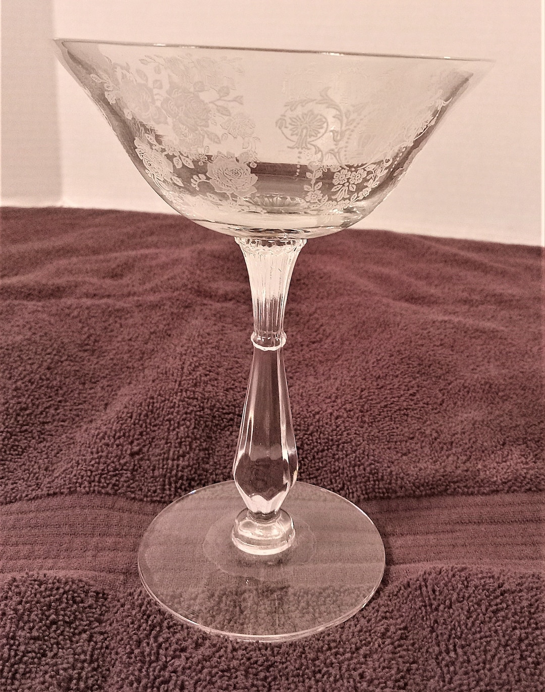 Tiffin Glass Company Cherokee Rose Crystal Etched Champagne Glass - Etsy