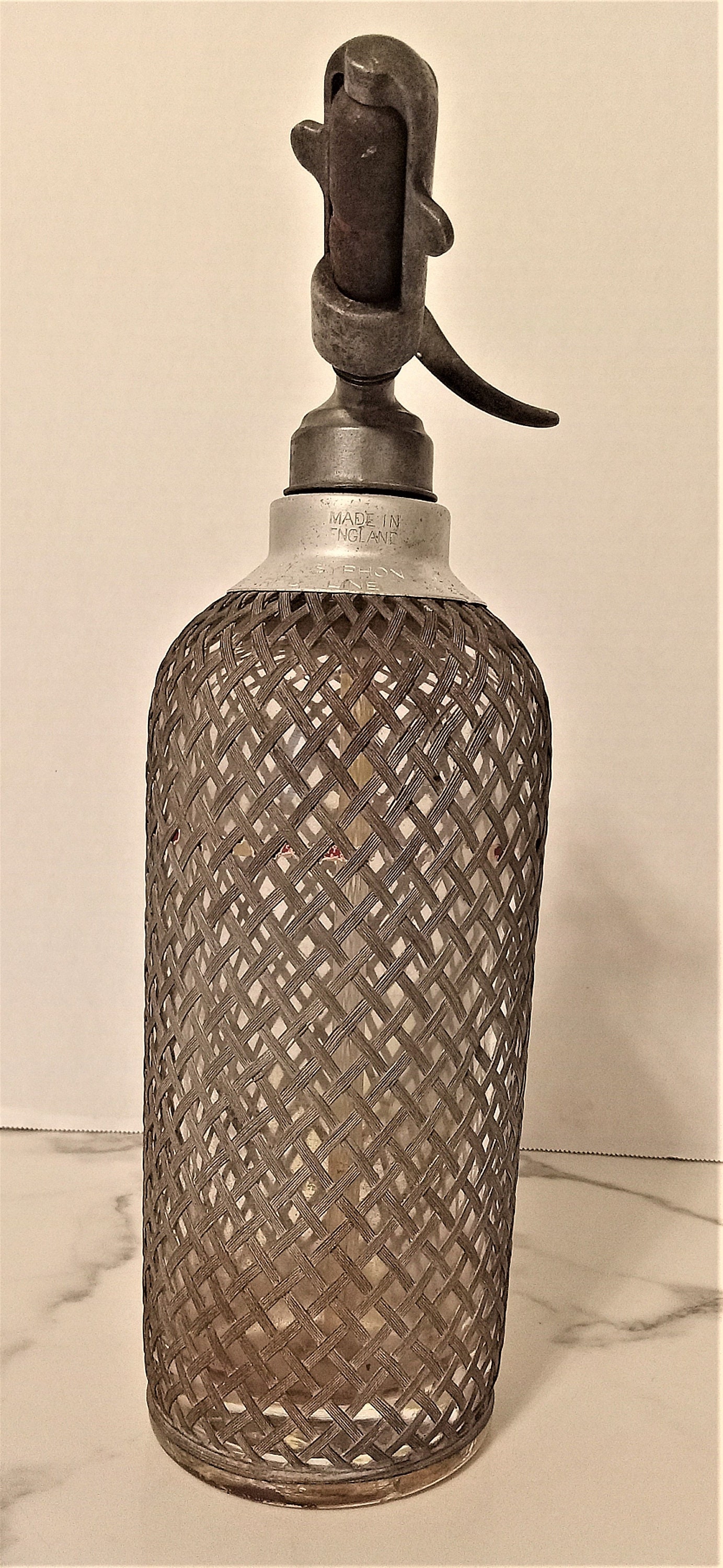 Seltzer Bottle Glass Bottle Wrapped in Metal Mesh Barware Cocktail ...