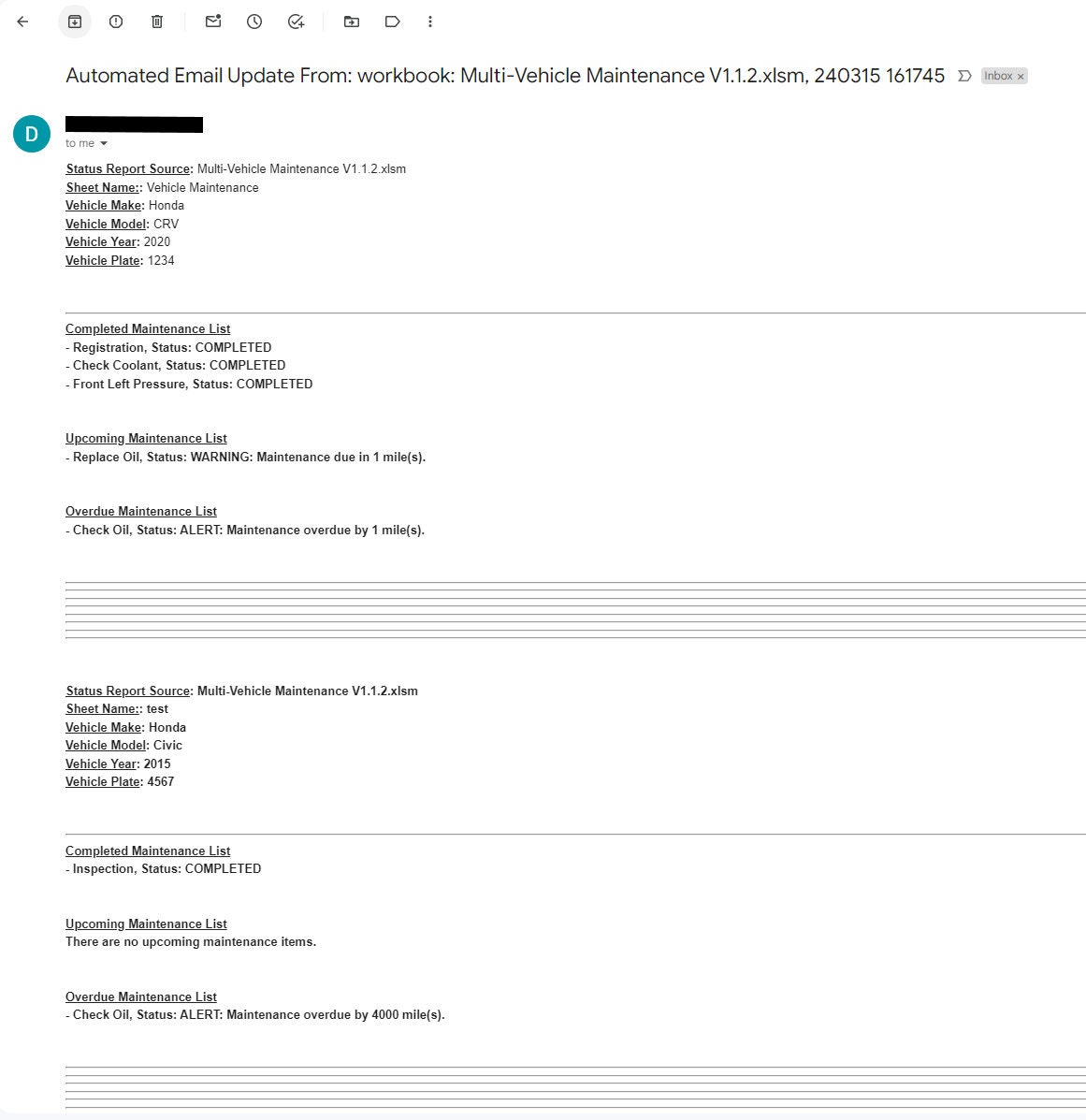Multi-vehicle Maintenance V13.0, Excel Spreadsheet, Automated ...