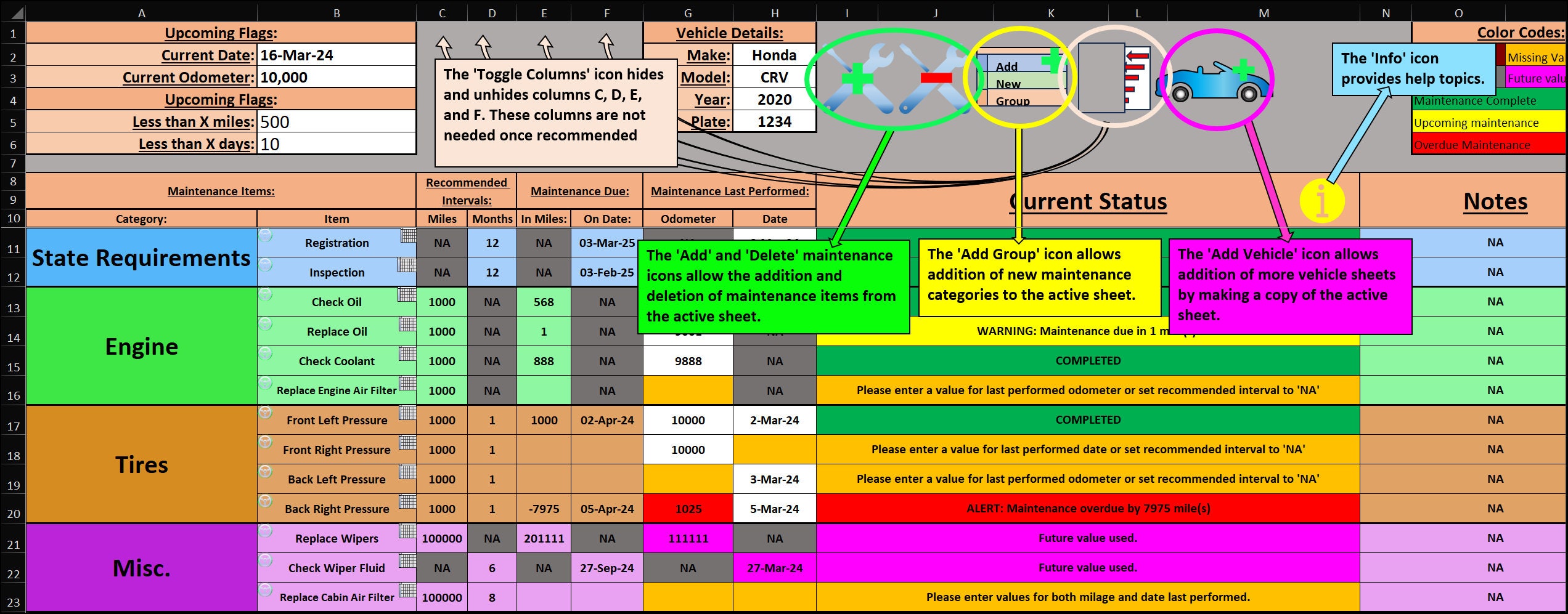 Multi-vehicle Maintenance V13.0, Excel Spreadsheet, Automated ...