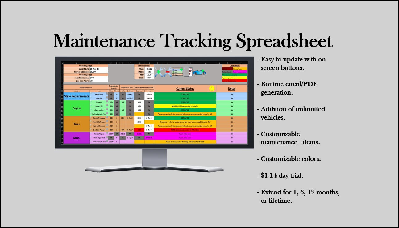 Multi-vehicle Maintenance V13.0, Excel Spreadsheet, Automated ...