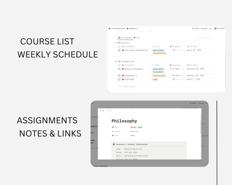 Student Dashboard Planner Notion Template - Etsy
