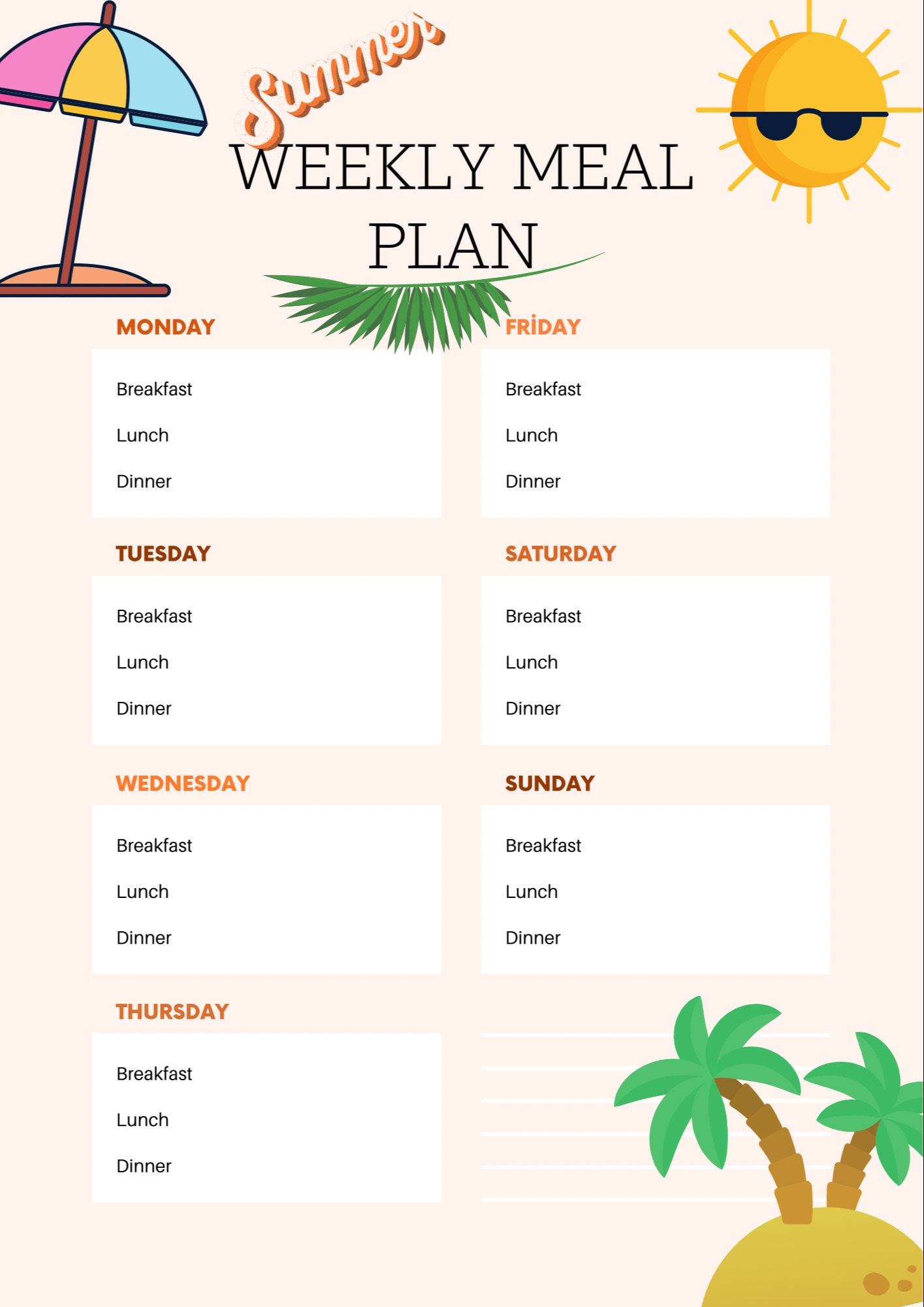 Weekly Meal Plan for Summer Weekly Meal Plan Digital Download - Etsy