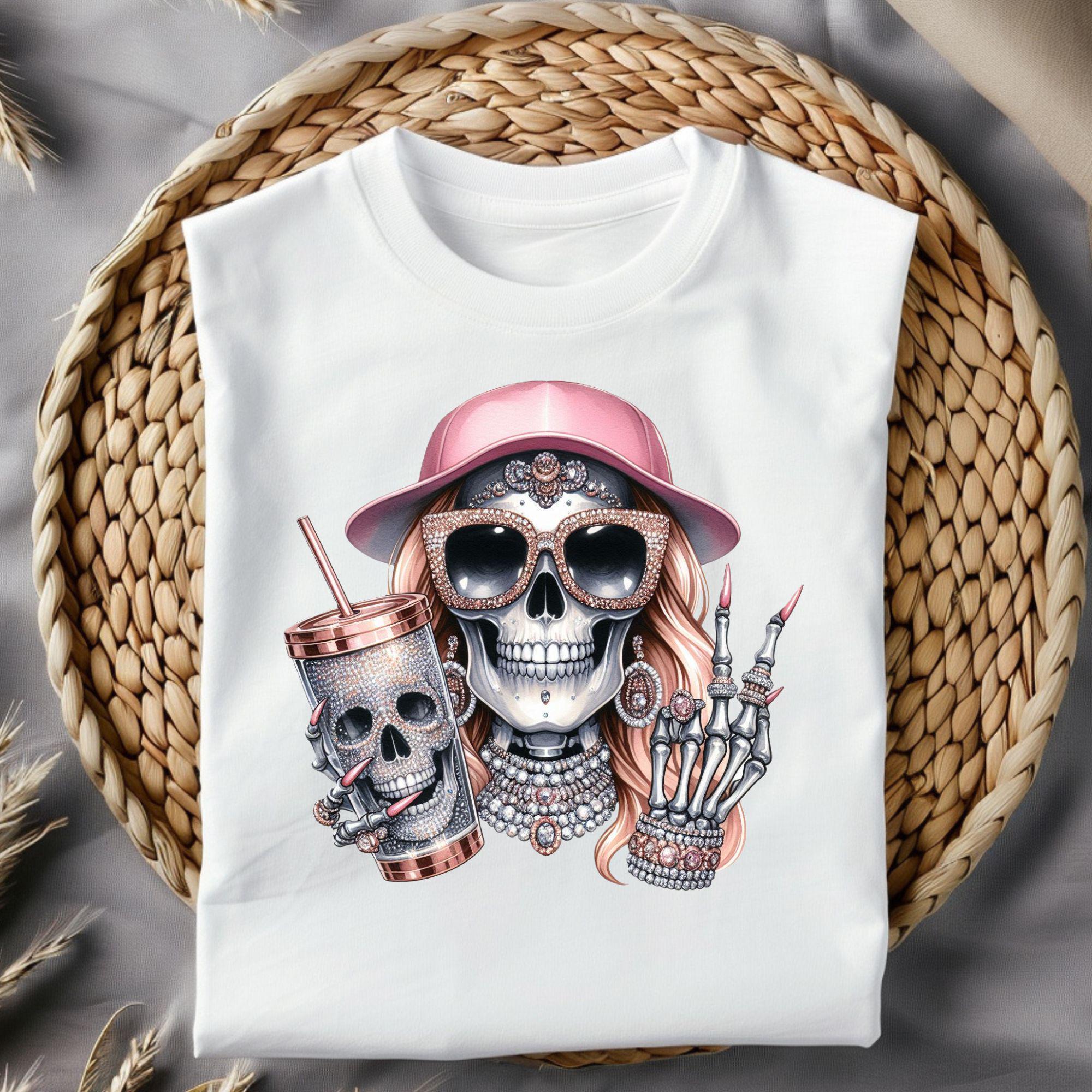 Pink Bow Skeleton Bubble Tea PNG Clipart, Gift for Her, Halloween Skull ...