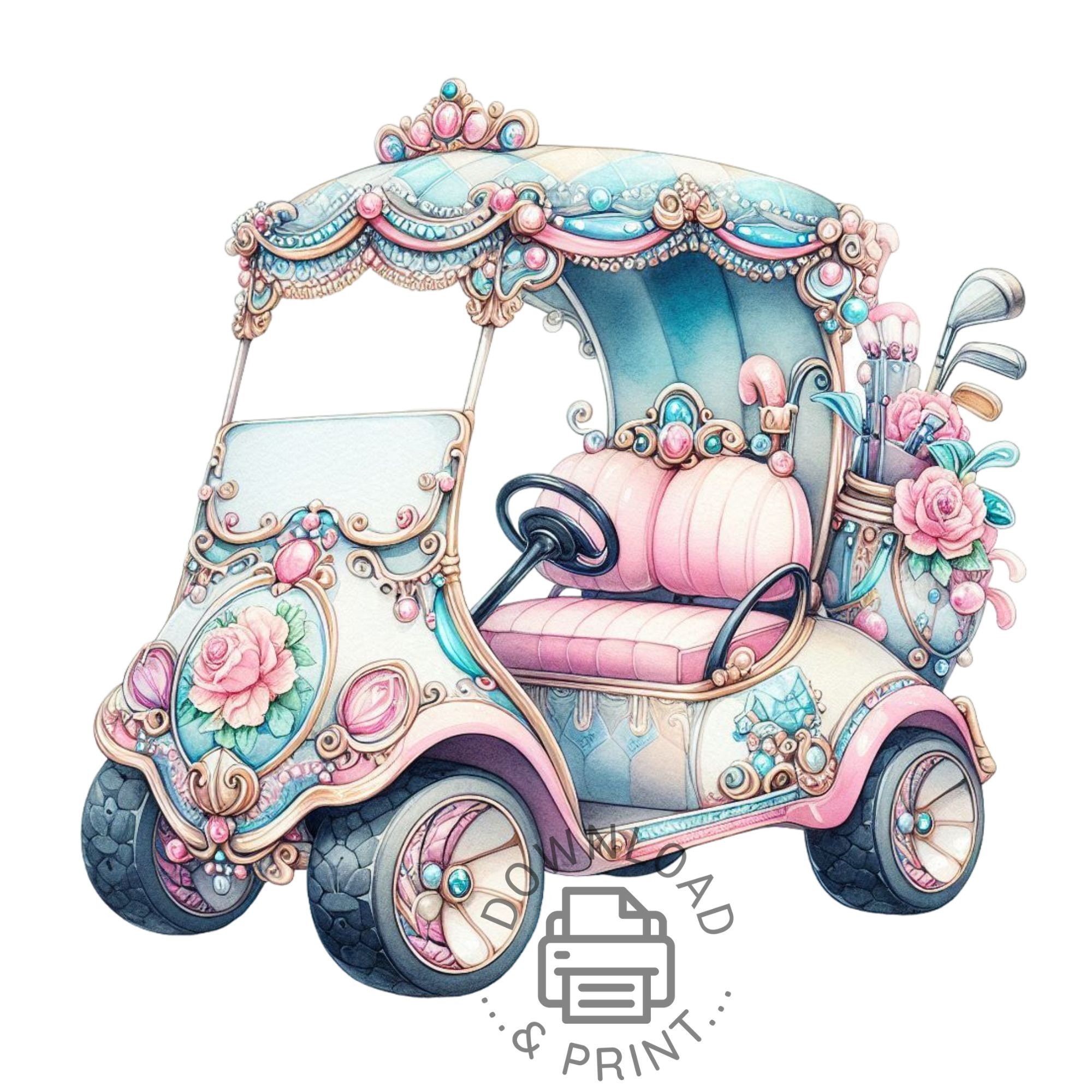 Golf Cart Clipart, Pink Golf Cart Clipart, Nursery Pink Golf Cart PNG ...