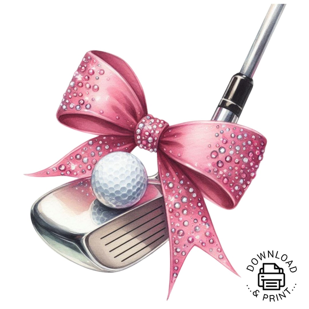 GOLF Clipart, Golf Png, Watercolor Pink Ribbon Golf Club Clipart, Golf ...