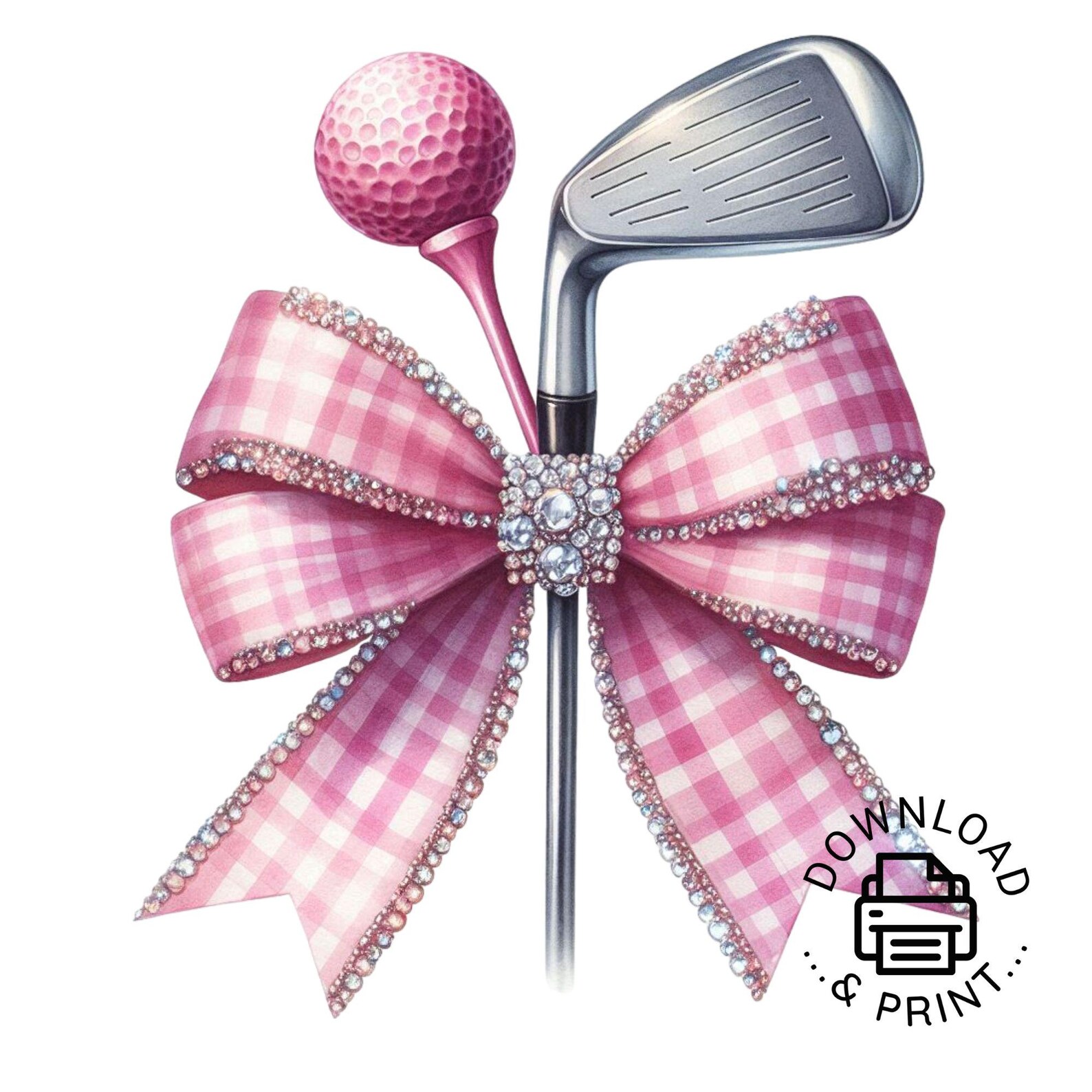 GOLF Clipart, Golf Png, Watercolor Pink Ribbon Golf Club Clipart, Golf ...